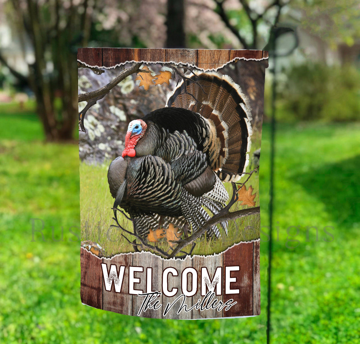 Customizable Turkey Garden Flag – Rustic Edge Designs
